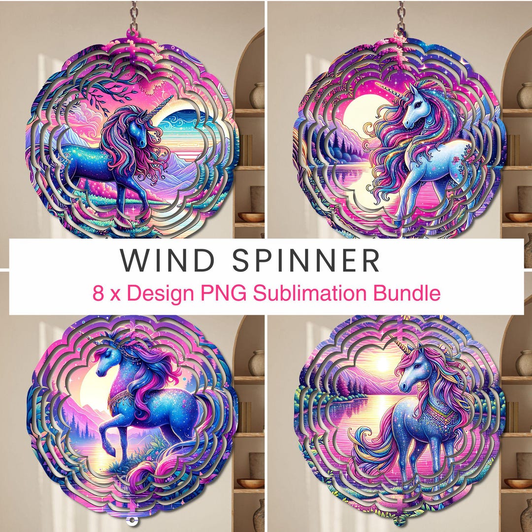 Unicorn Wind Spinner PNG Sublimation Designs: Sparklecore Fantasy ...