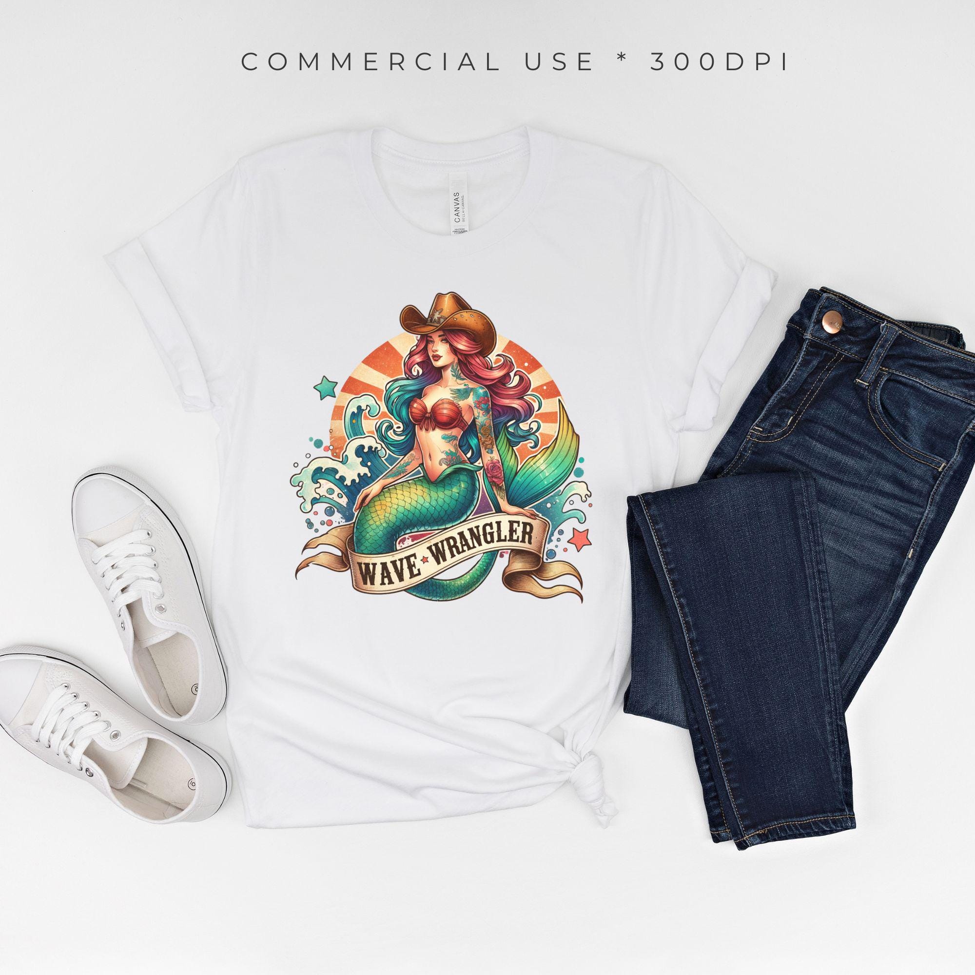 Western Watercolor Siren Mermaid Cowgirl Sublimation PNG Wave Wrangler ...
