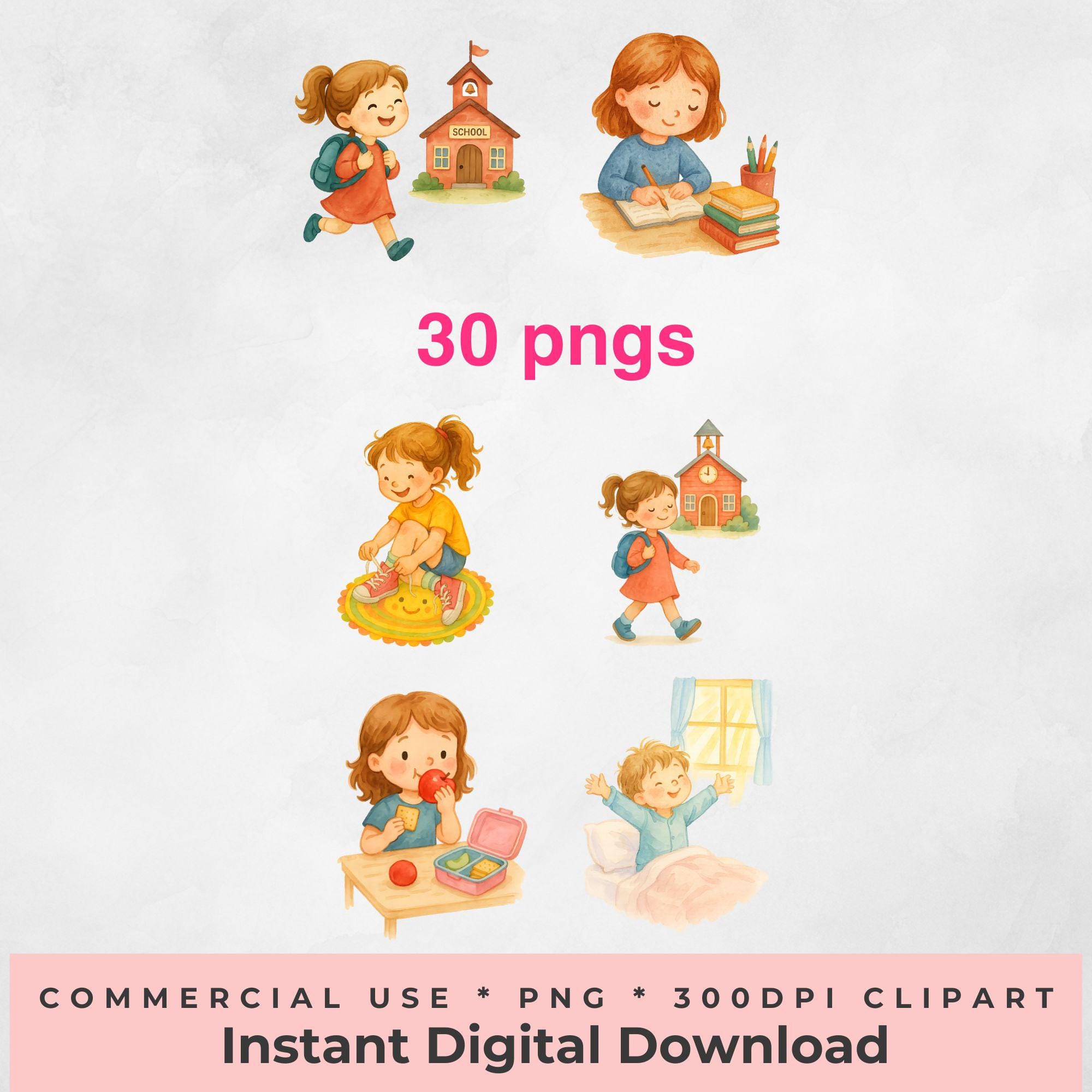 Kids Daily Routine Watercolor Clipart Bundle Planner Teaching Chart ...