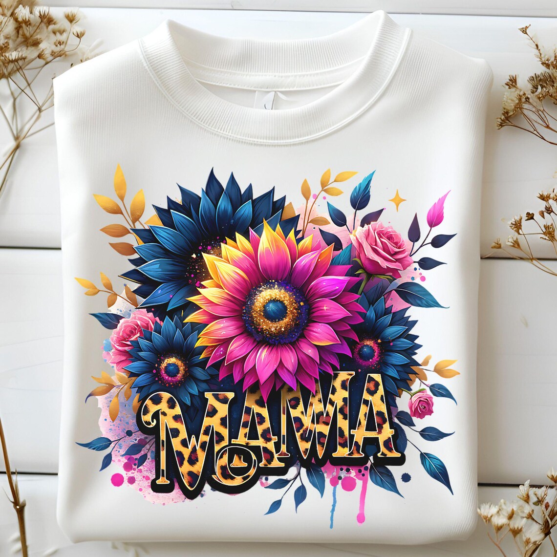 Western Mama Cheetah Font PNG Sunflower Leopard Print Watercolor Neon ...