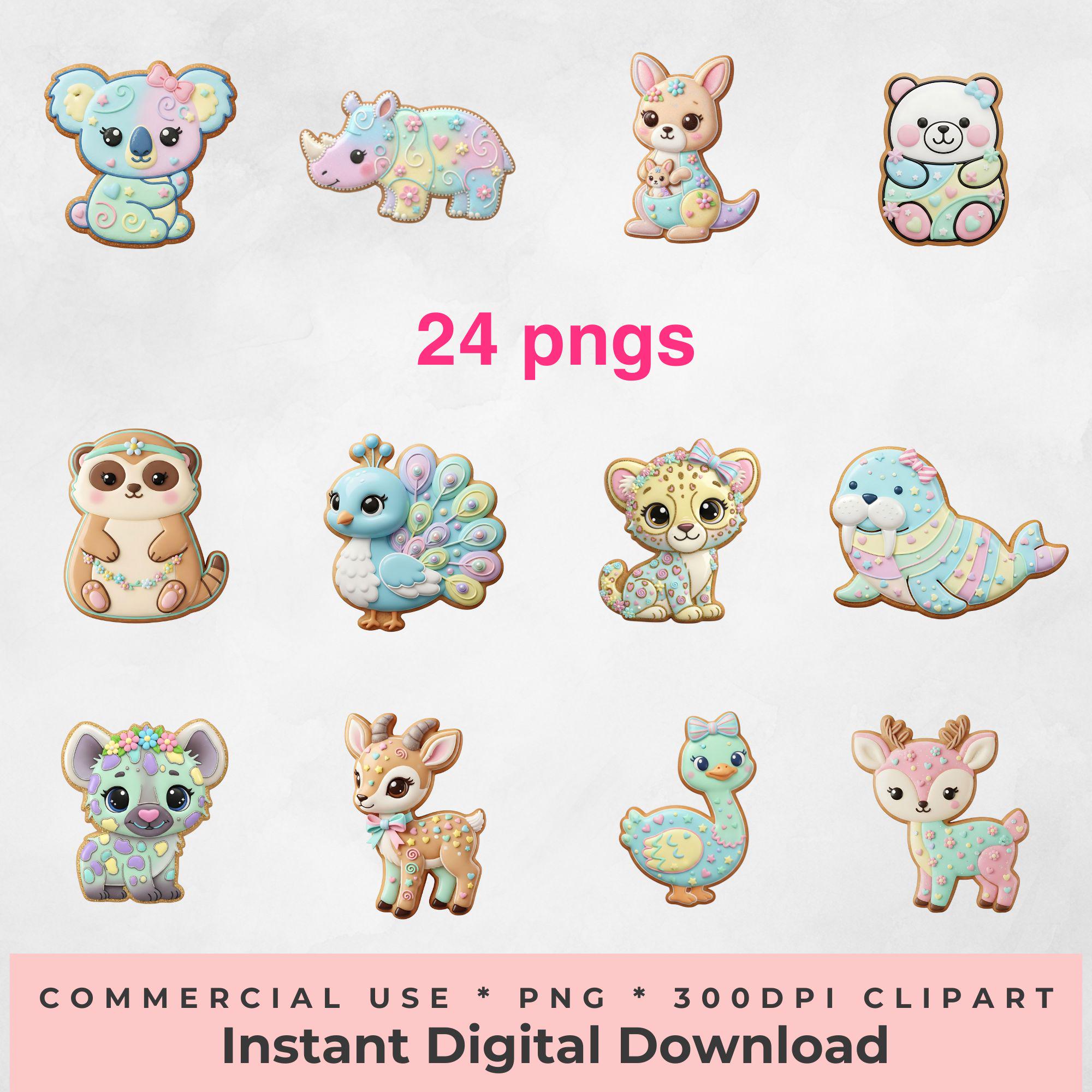 Frosted Animal Cookie Clipart Bundle 3D Kawaii Zoo Animal Sugar Cookie ...