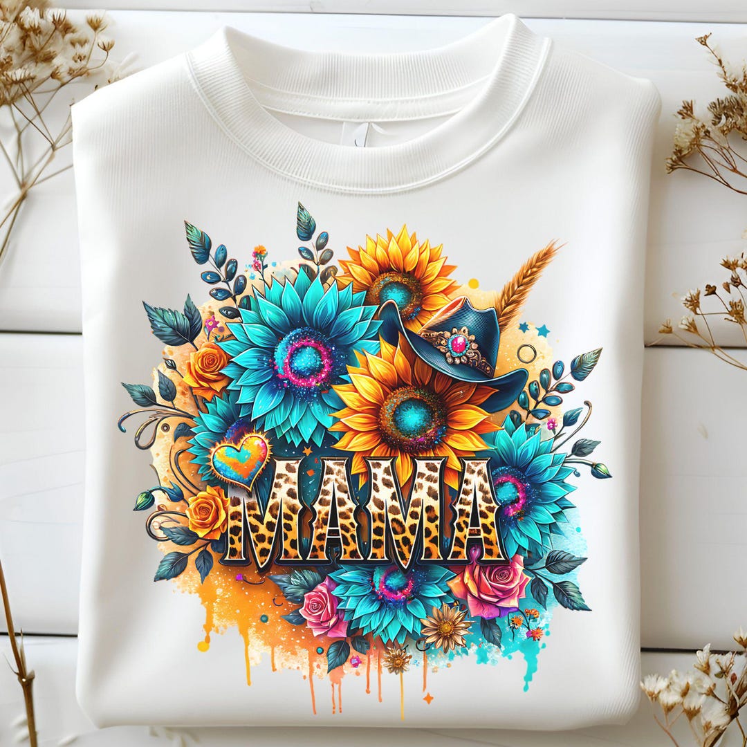 Western Mama Cheetah Font PNG Sunflower Leopard Print Watercolor Neon ...