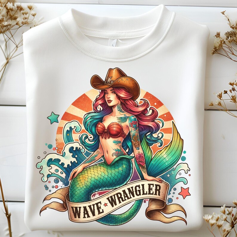 Western Watercolor Siren Mermaid Cowgirl Sublimation PNG Wave Wrangler ...