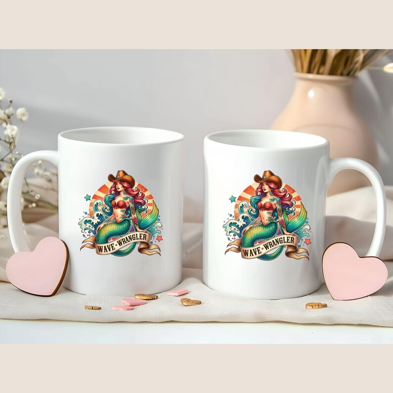Western Watercolor Siren Mermaid Cowgirl Sublimation PNG Wave Wrangler ...