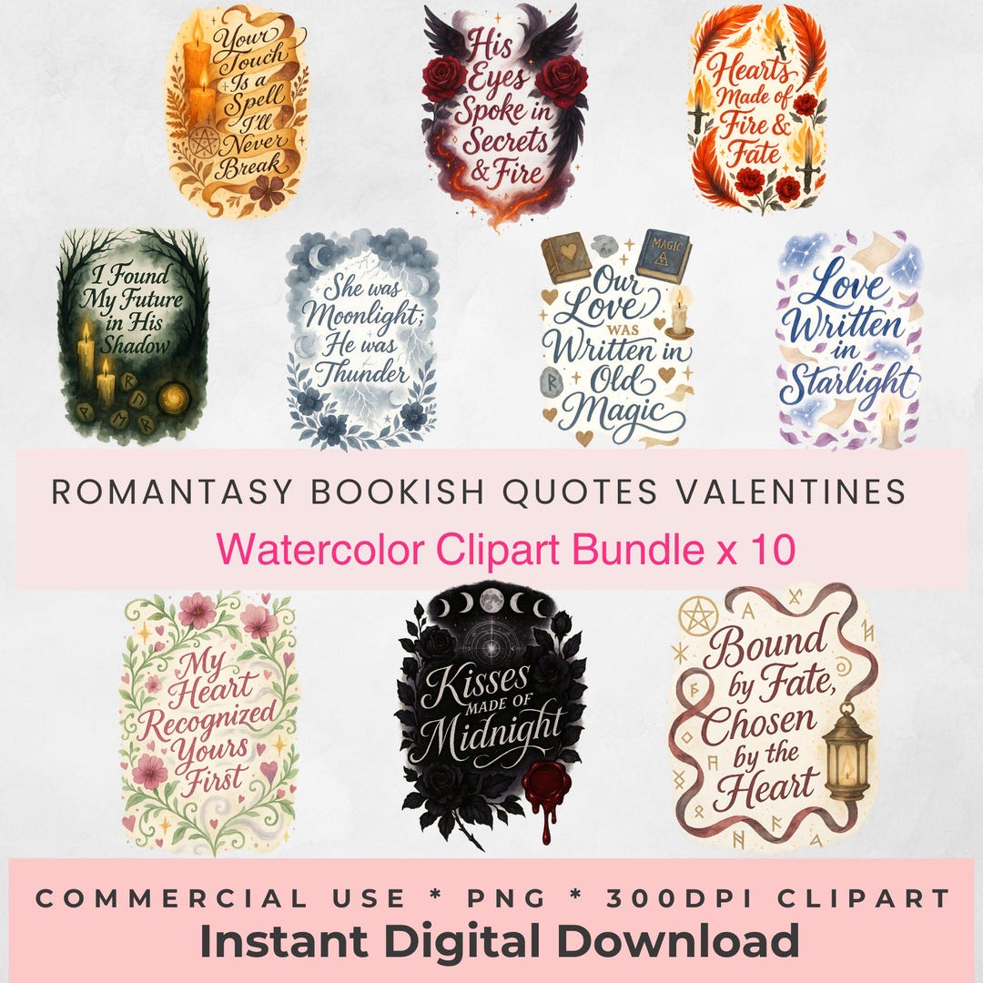 Romantasy Reader Bookish Quotes Clipart Bundle Valentines Ed. Dragon ...