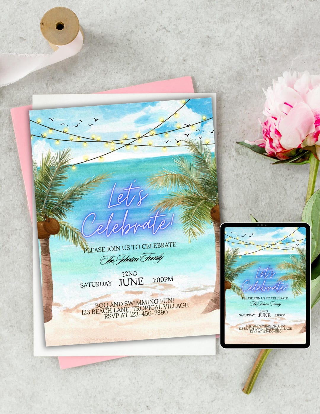 50th Caribbean Birthday Invitation, 50th Birthday Invite, Tropical ...