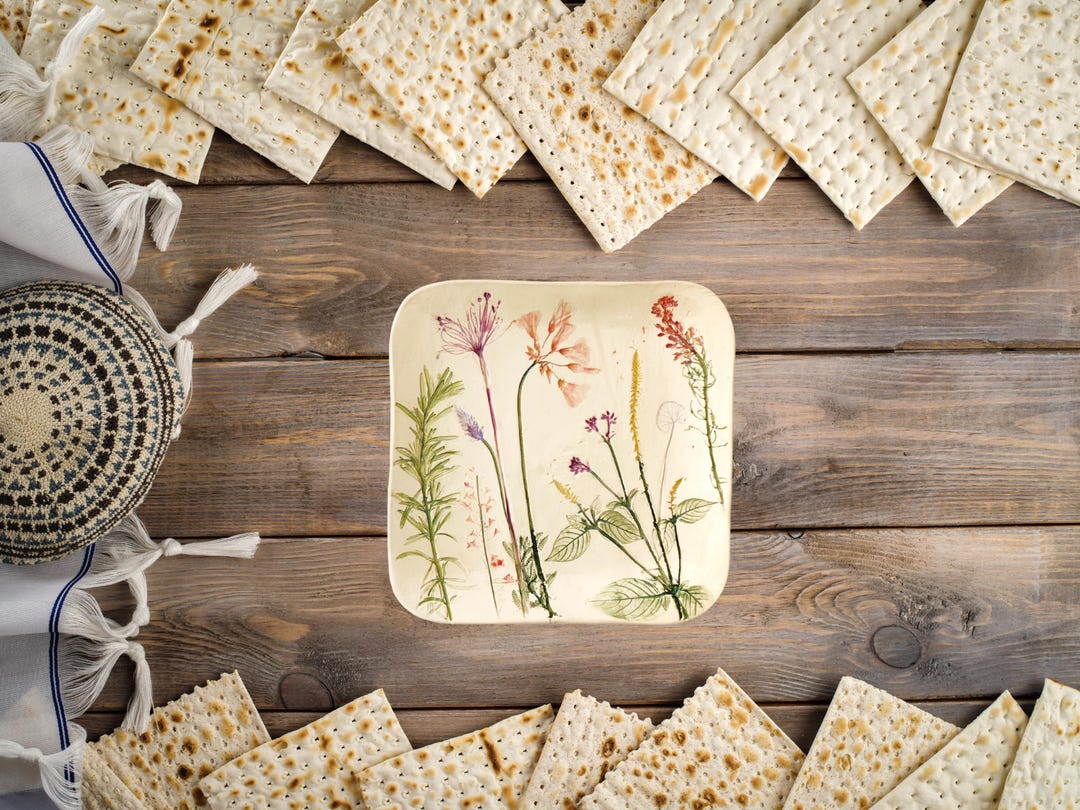Ceramic Matzah Plate Botanical Passover Matza Plate Jewish Holiday Gift ...