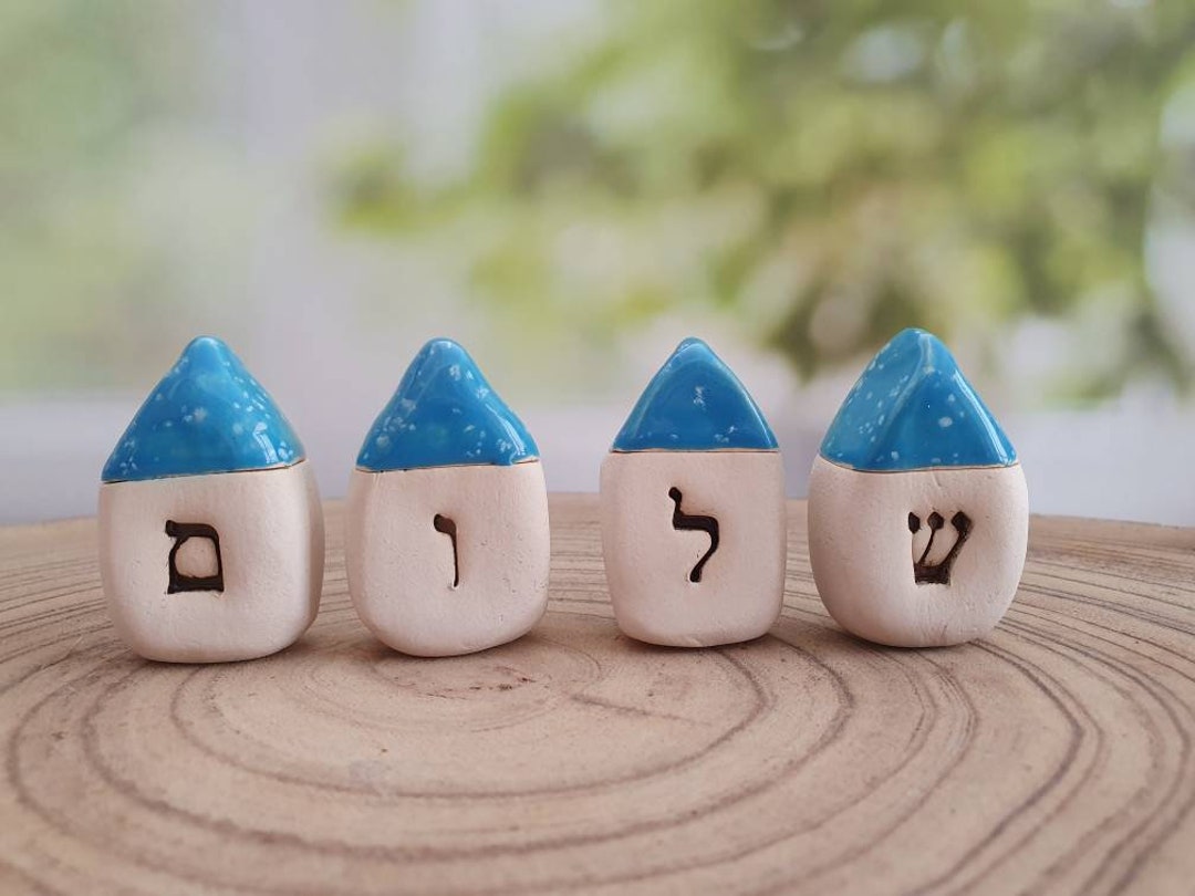 Shalom, Ceramic Houses, Hebrew Gifts, Miniature Houses, Stand With ...