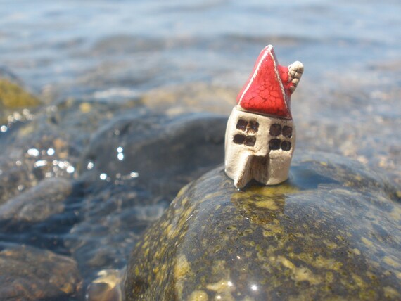 Items similar to Tiny rustic ceramic beach cottage miniature little ...
