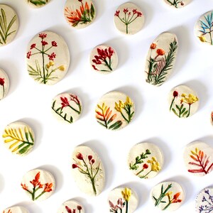 Botanical Table Decor, Ceramic Cabochon, Handmade Cabochons, Flower ...