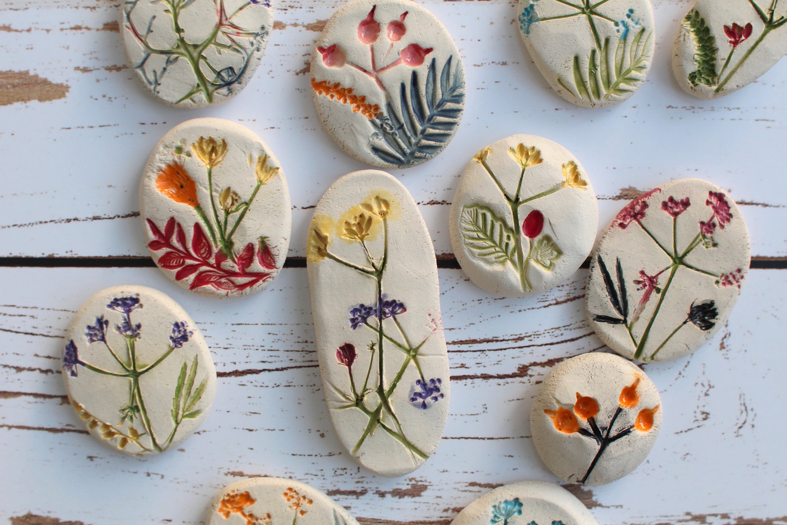 Botanical Designs, Ceramic Favors, Pressed Flower, Ceramic Cabochon ...