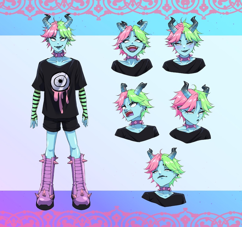 Custom Character Sheet: OC Reference Sheet, Vtuber Model Illustration ...