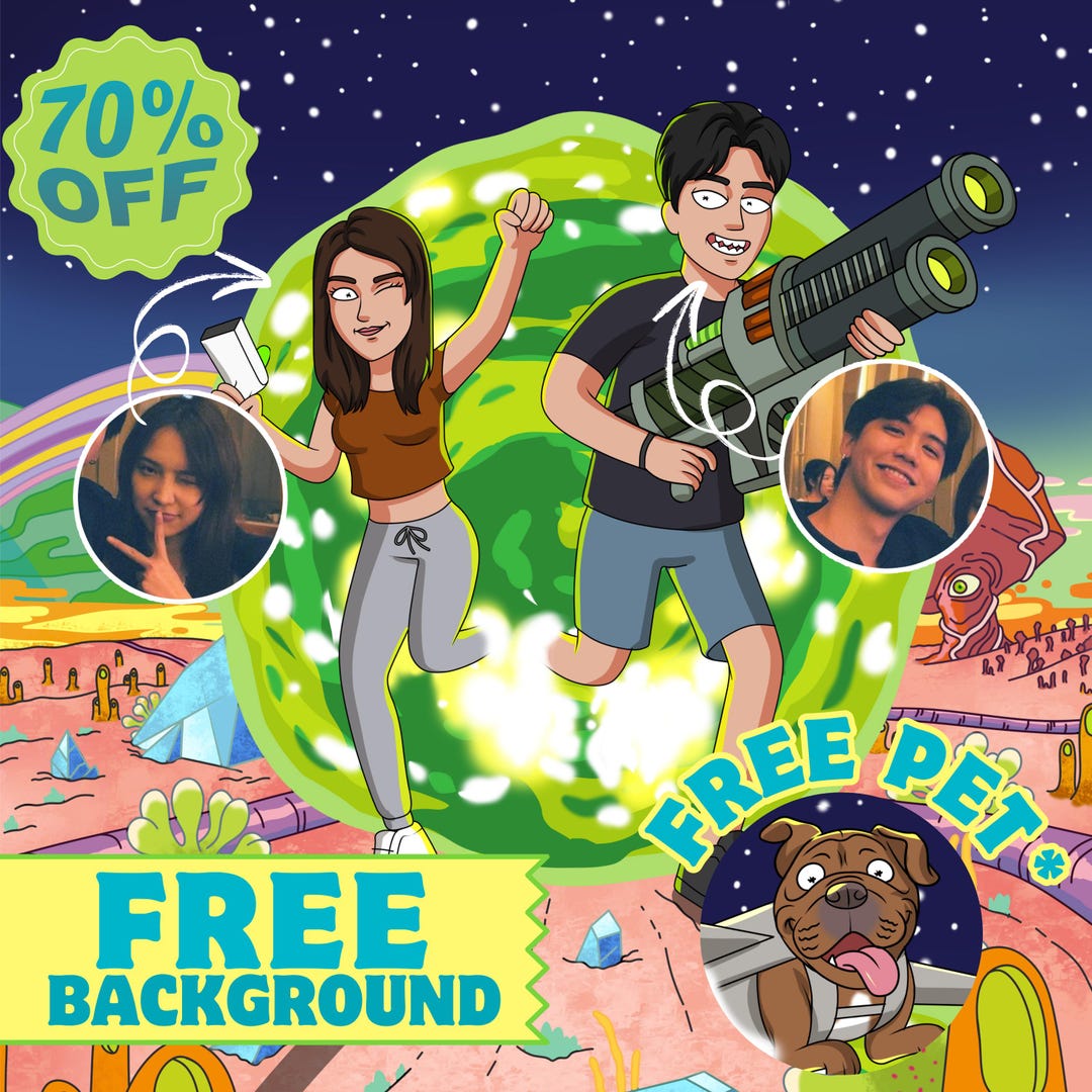 Rick Style Cartoon Portrait | Custom Portrait | Birthday Gift, Couple ...