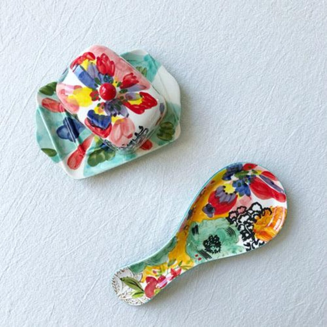 Hand-painted Floral Butter Dish & Spoon Set - Etsy