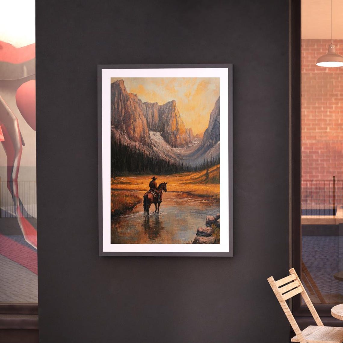 Cowboy in the Mountains Printable Wall Art – Western Landscape Painting ...