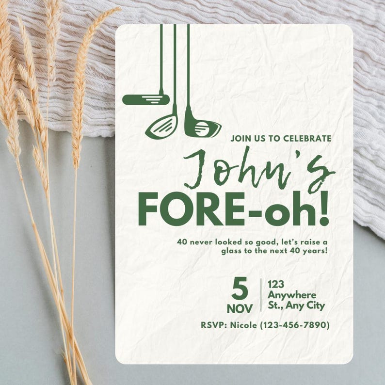 Fore-oh 40th Birthday Invitation | Canva Editable Template | Digital ...