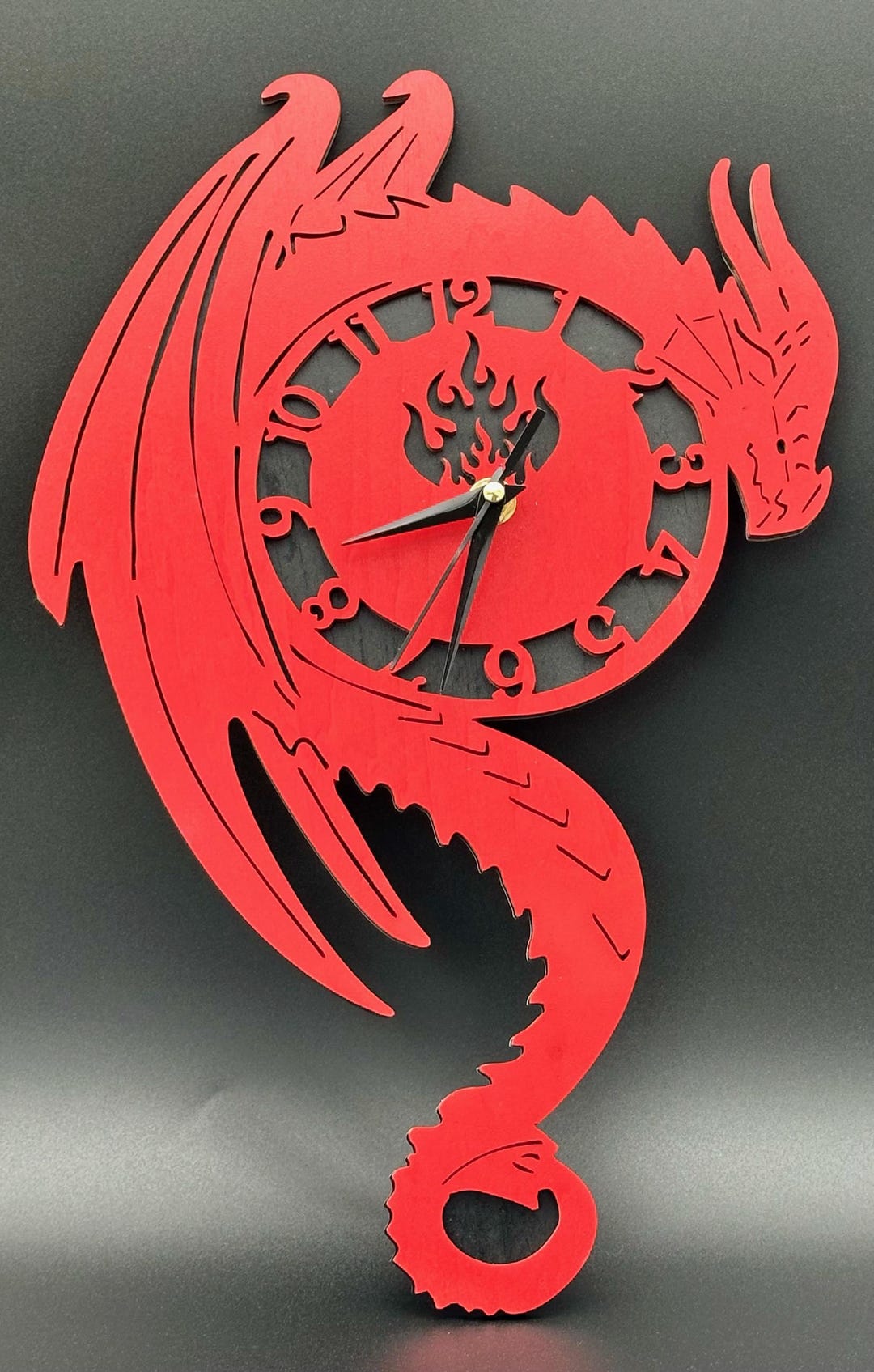 Custom Dragon Wall Clock – Laser Cut & Painted Wood Fantasy Decor ...