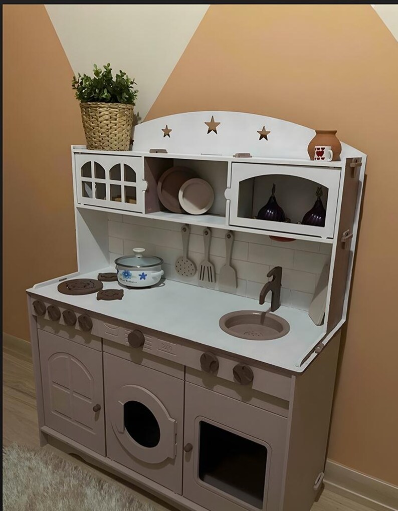 Handcrafted Wooden Play Kitchen - Pretend Play Kitchen - İndoor Play ...