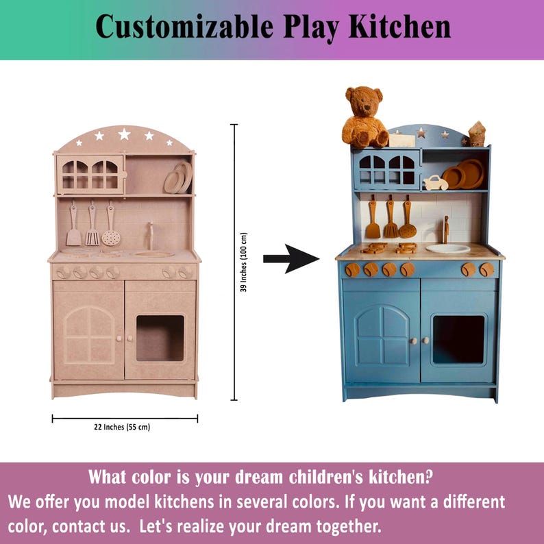 Custom Wooden Play Kitchen - Handcrafted Pretend Play Kitchen - Kitchen ...