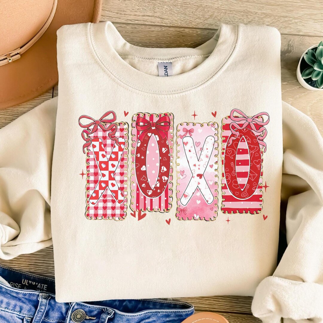Preppy XOXO Valentine PNG, Pink Red Heart Coquette Design, Valentines ...