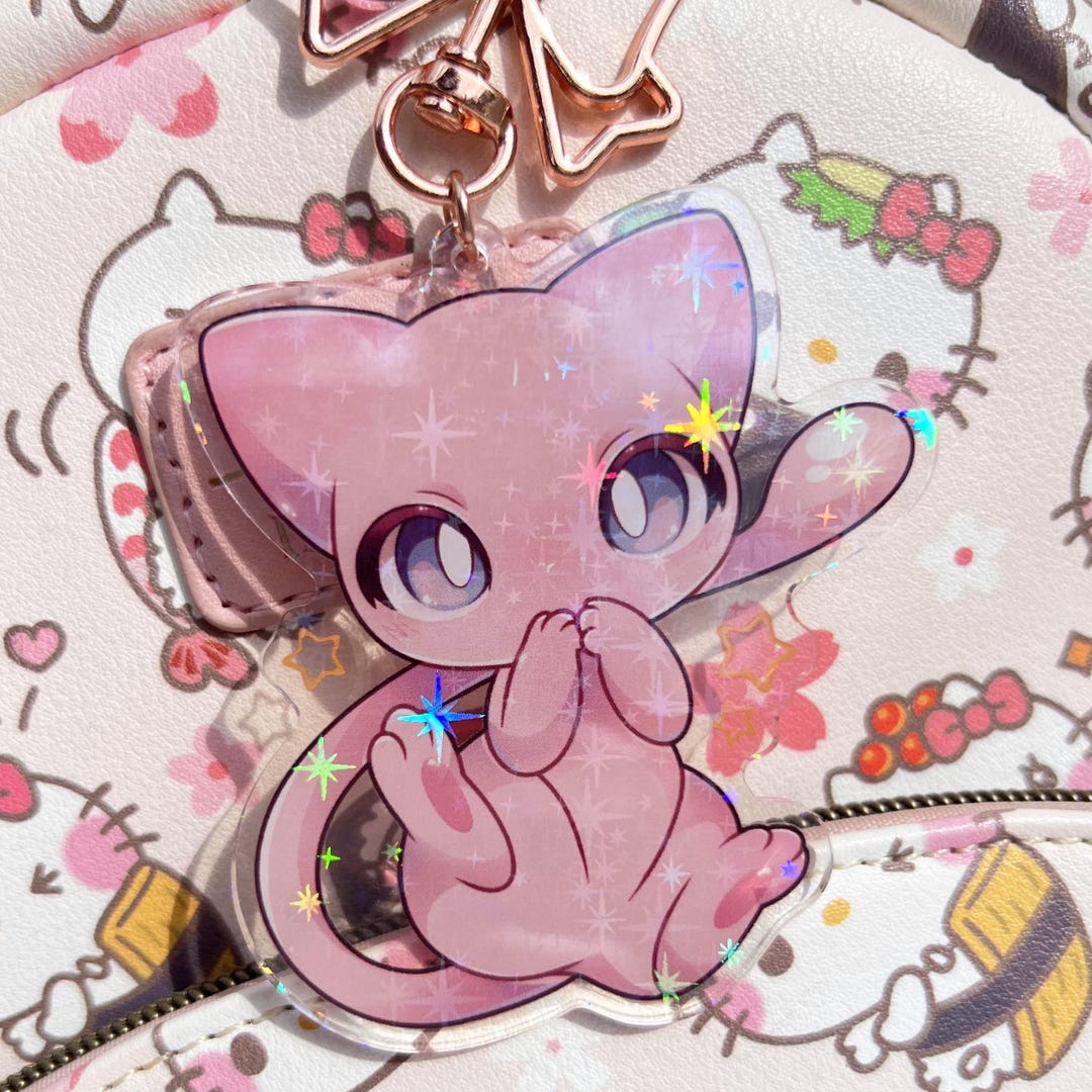 MEW POKEMON CHARM Holographic Acrylic Charm Keychain Large 3 Inch ...