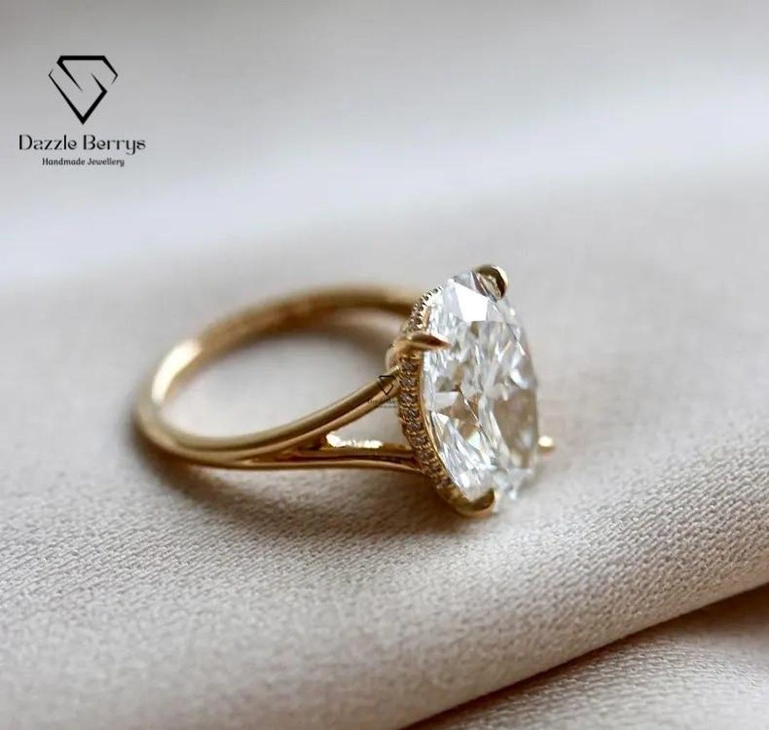 5 CT Oval Cut Moissanite Engagement Ring, 14k Yellow Gold Split Shank ...