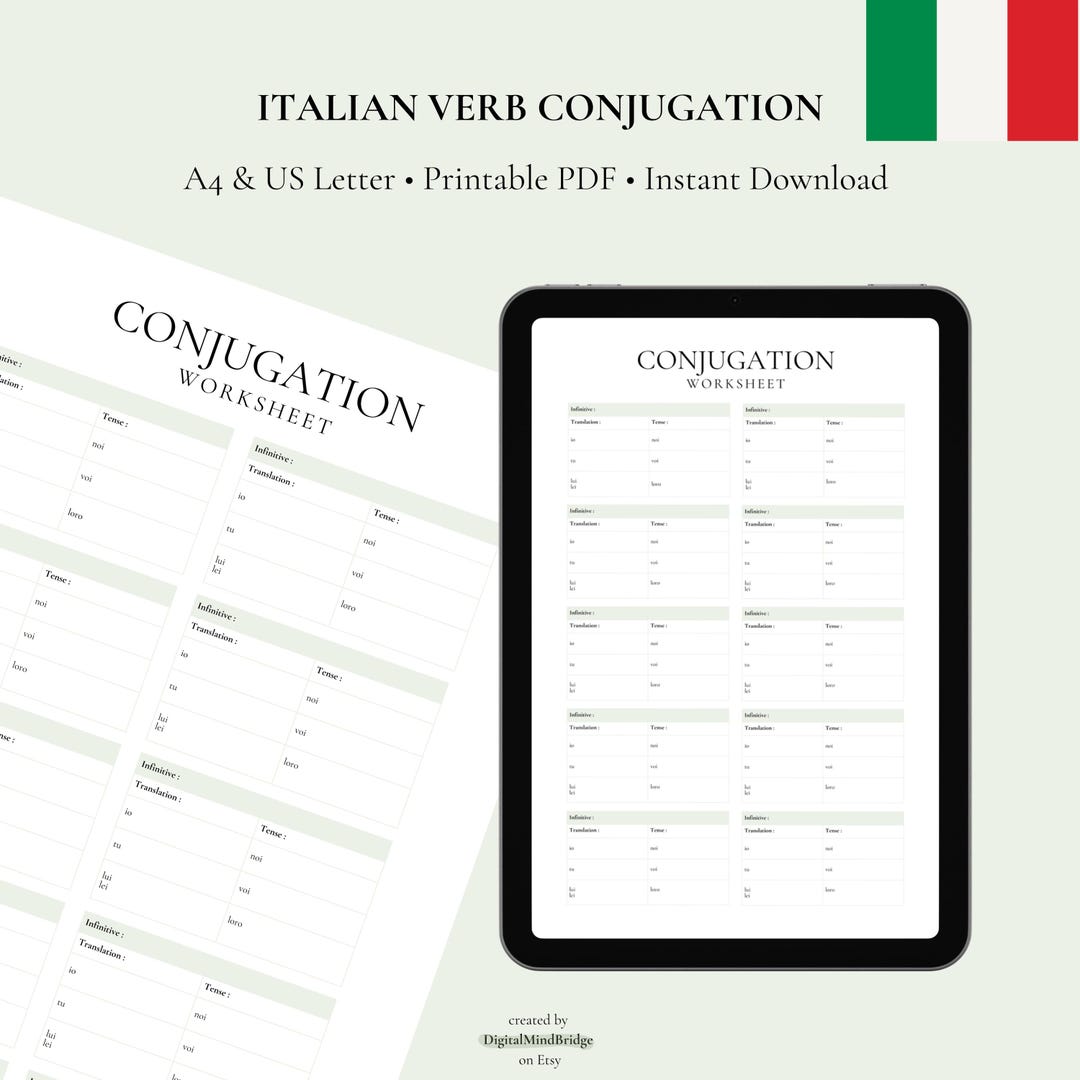 Italian Verb Conjugation Sheet Foreign Language Learning Student ...