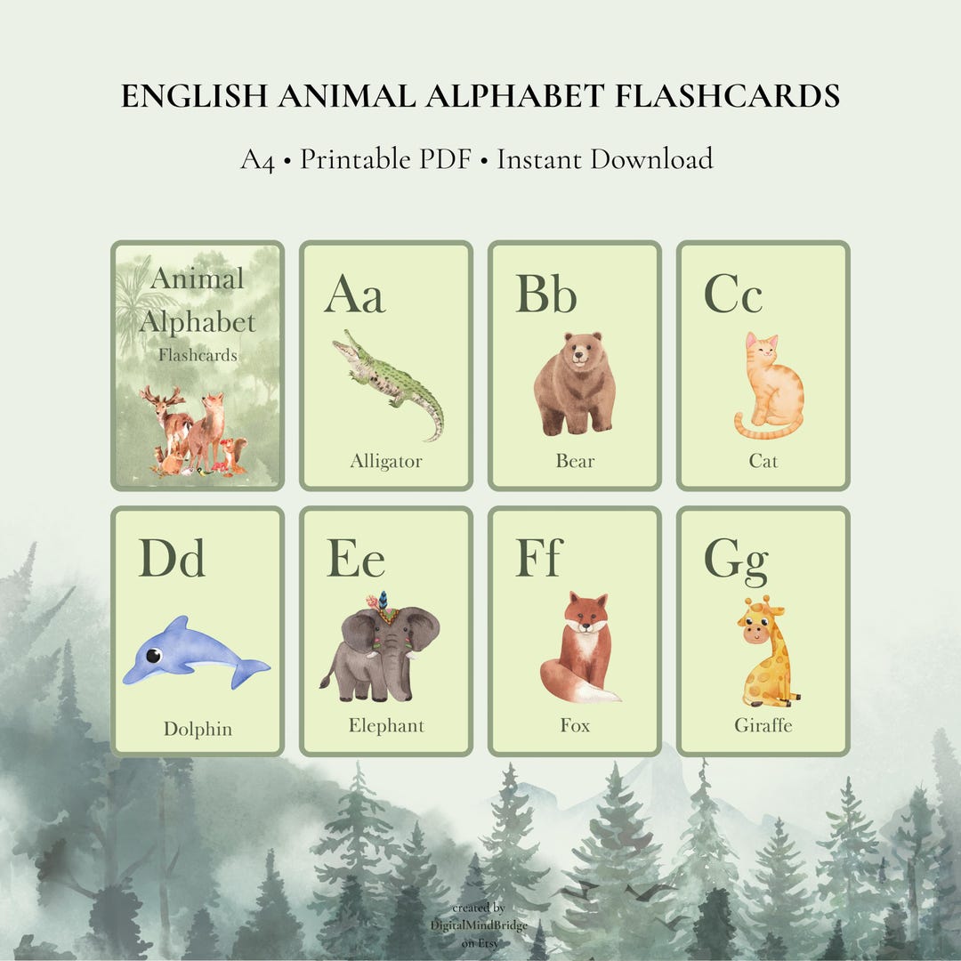 Tarjetas didácticas del alfabeto de animales en inglés para niños y ...