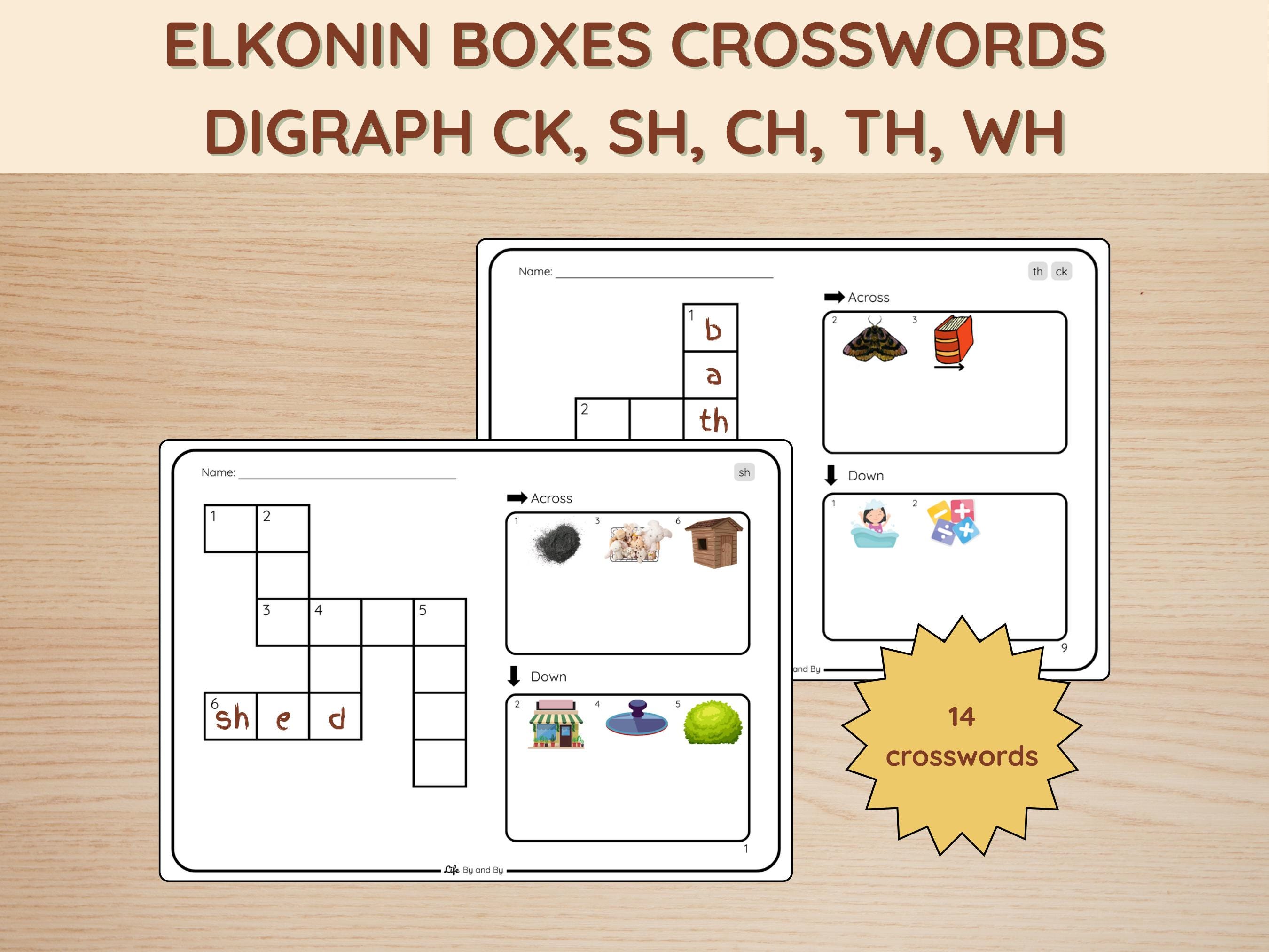 Digraph Ck, Sh, Ch, Th, Wh, Printable Crossword in Elkonin Boxes ...