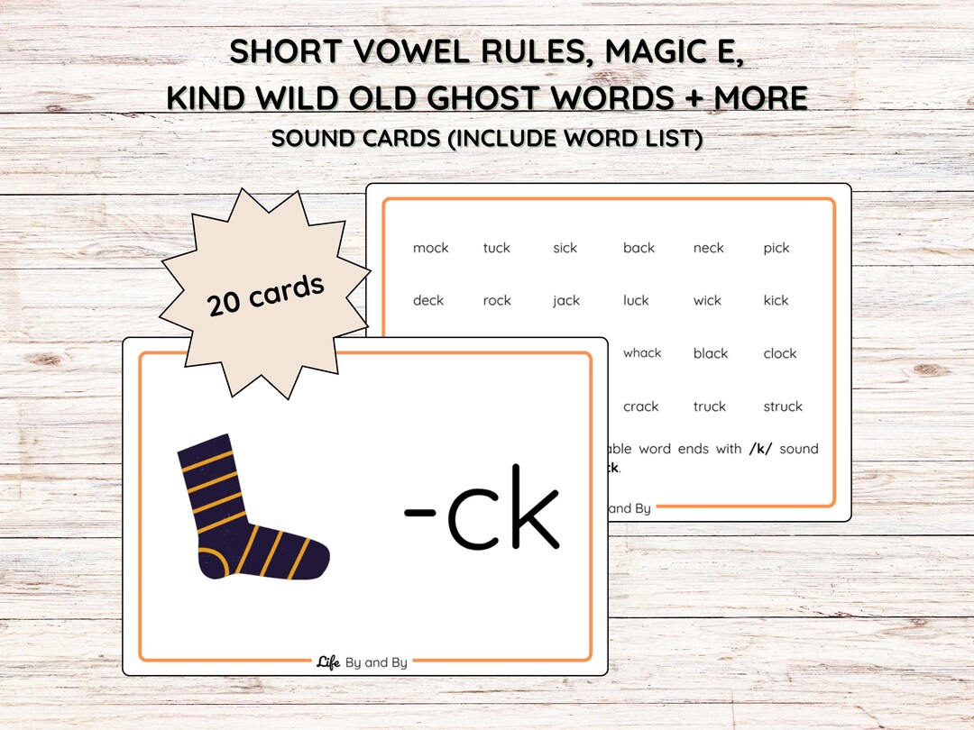 Phonics Flashcards: Short Vowel Rules, Magic E, Kind Wild Old Ghost ...
