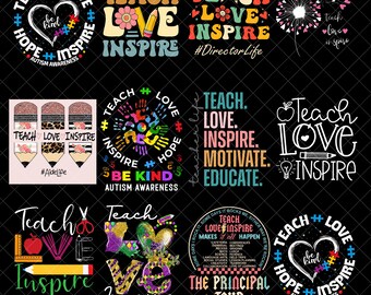 Teach Love Inspire Png, Teacher Rainbow Png, Teacher Sublimation ...