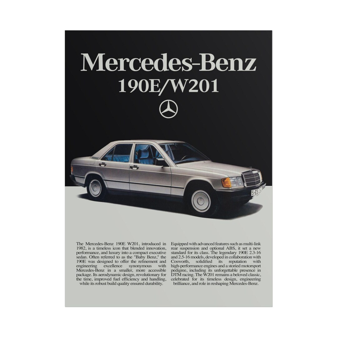 Mercedes 190E Poster Classic Car Wall Art for Enthusiasts & Collectors Retro Car Print Car ...