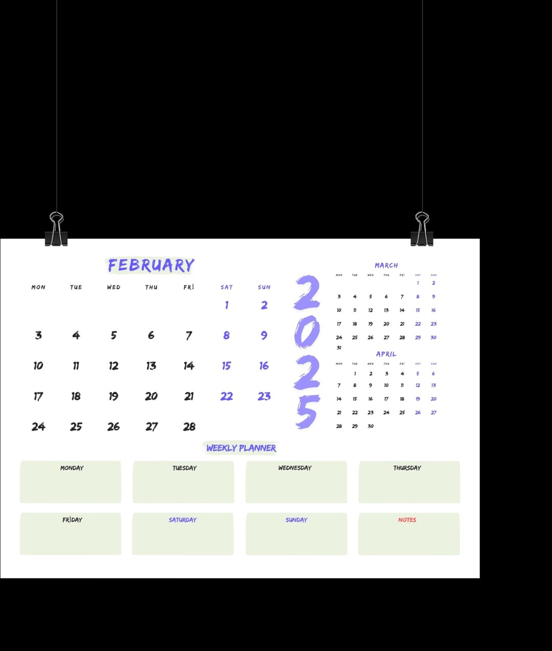Printable Pdf,february Wall Planner, A1-A4,US Medium Poster,us Large ...