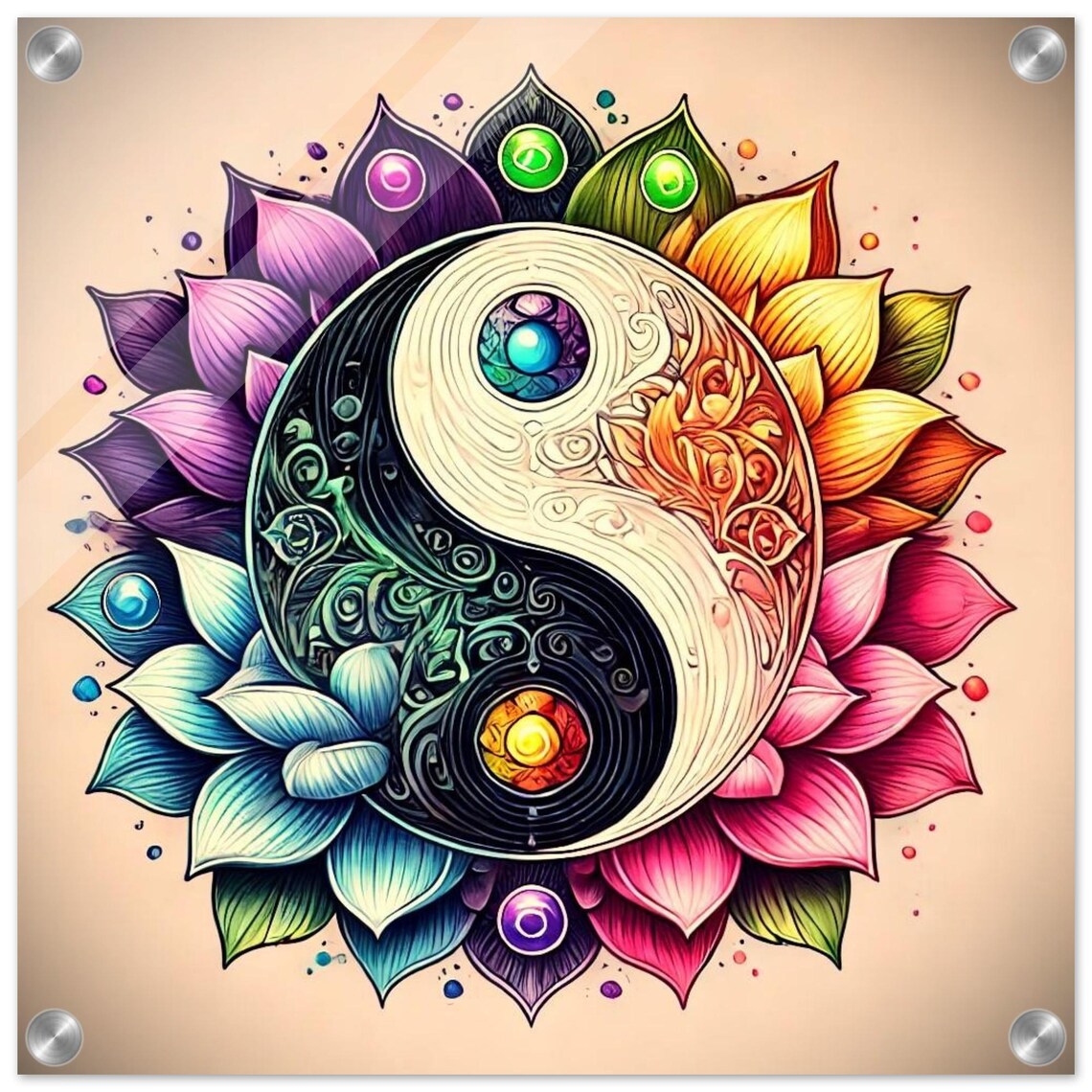 Yin Yang Lotus Chakra Acrylic Print - Vibrant Modern Wall Art - Etsy