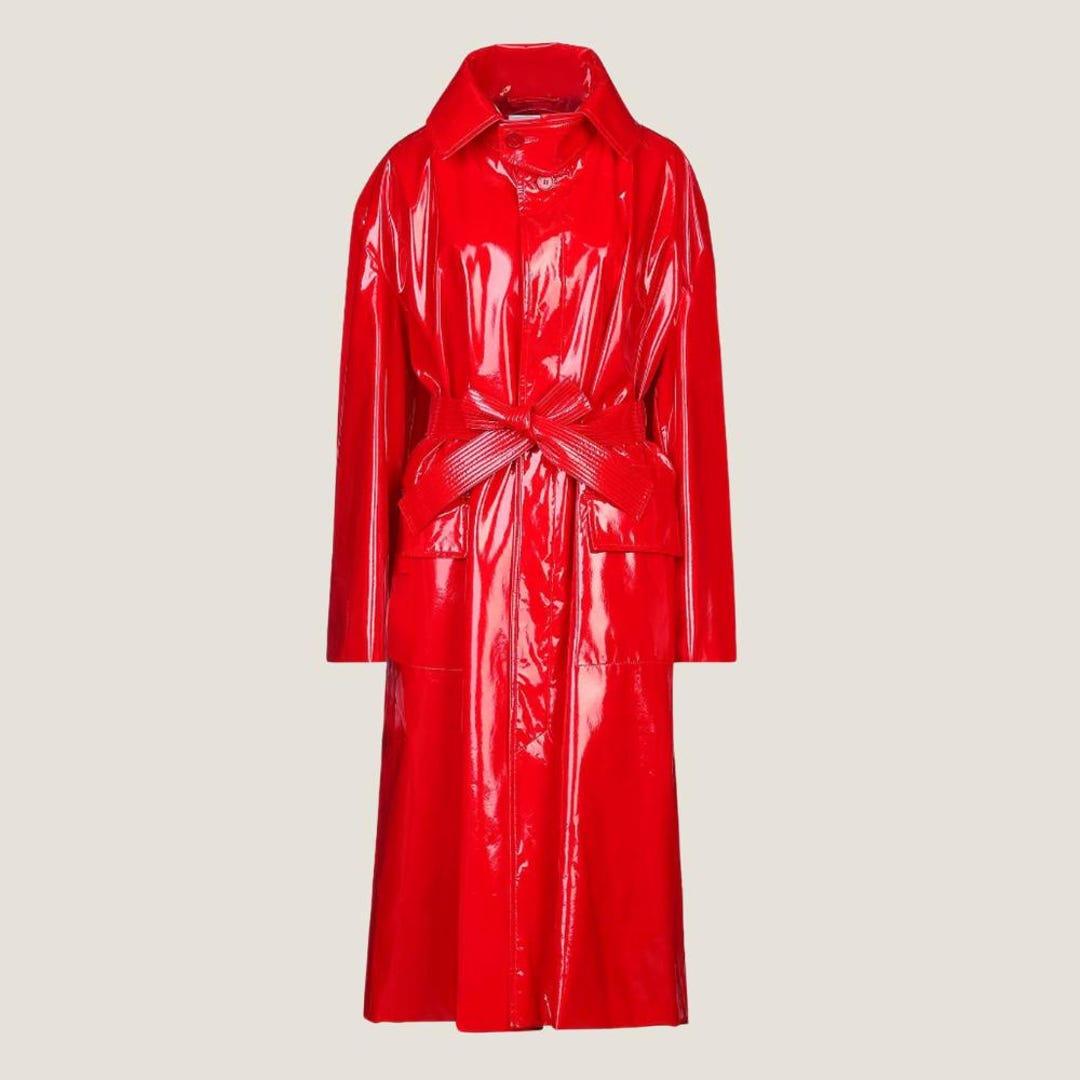 Red Shiny Vinyl Trench Coat - Belted Faux Leather Raincoat - Etsy