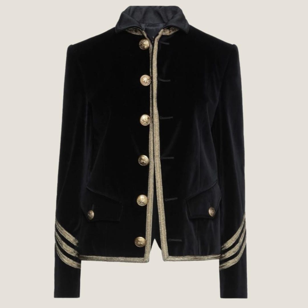 Women's Black Velvet Military Officer Jacket – Gothic Naval Army Style ...