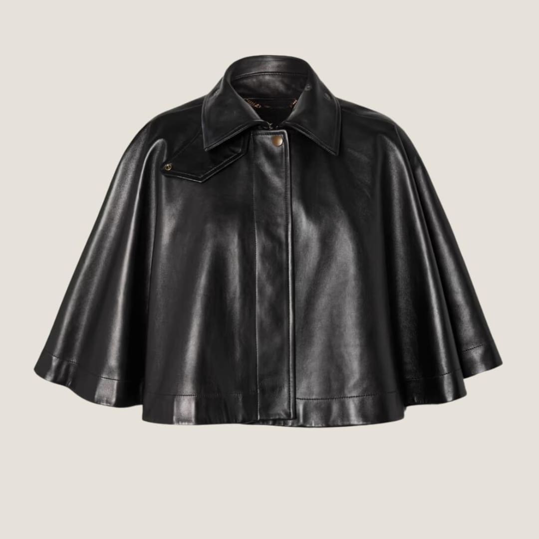 Handmade Black Sheepskin Leather Cape – Women's Button Poncho - Etsy