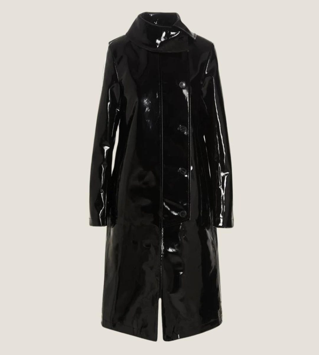 Handmade Glossy Black Vinyl Trench Coat – Waterproof Satin-lined ...