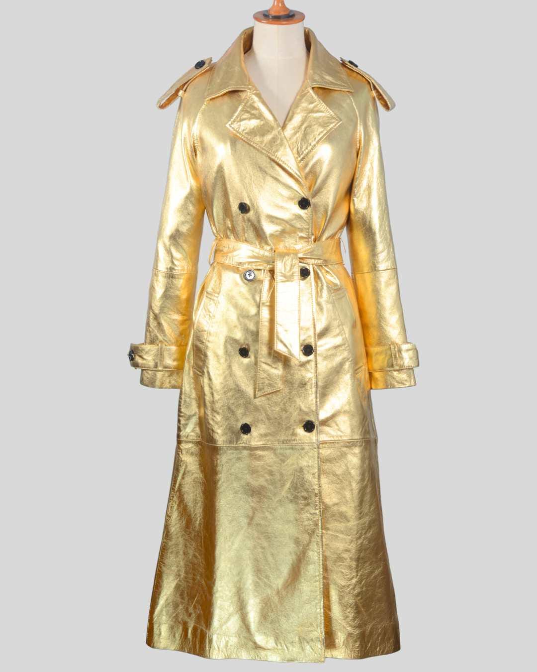 Metallic Gold Leather Trench Coat - Sheepskin Long Coat - Etsy