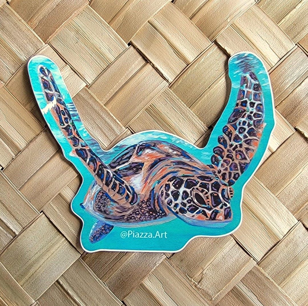 Sea Turtle Vinyl Sticker, Tropical Ocean Art by Piazza Art, Kauai ...