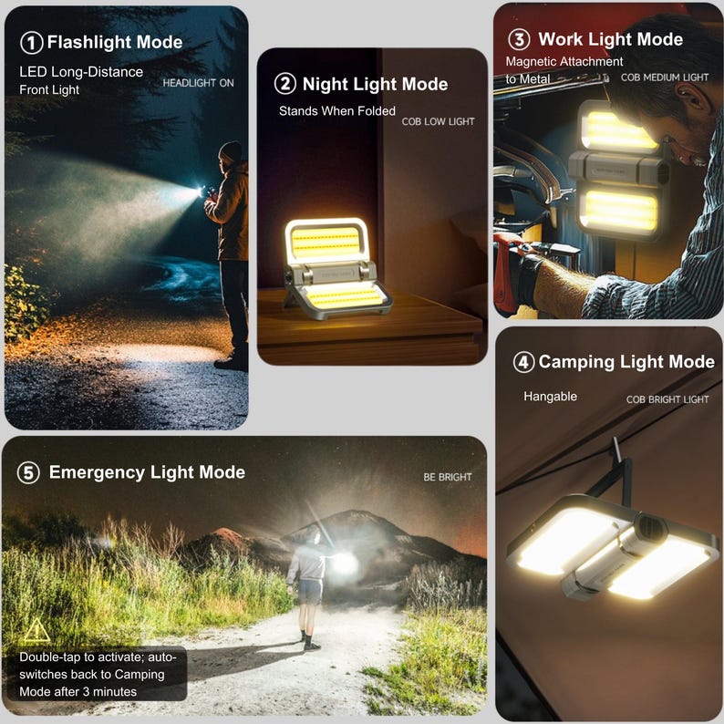 Foldable Solar Camping Light: COB Worklight With Magnetic Base - Etsy