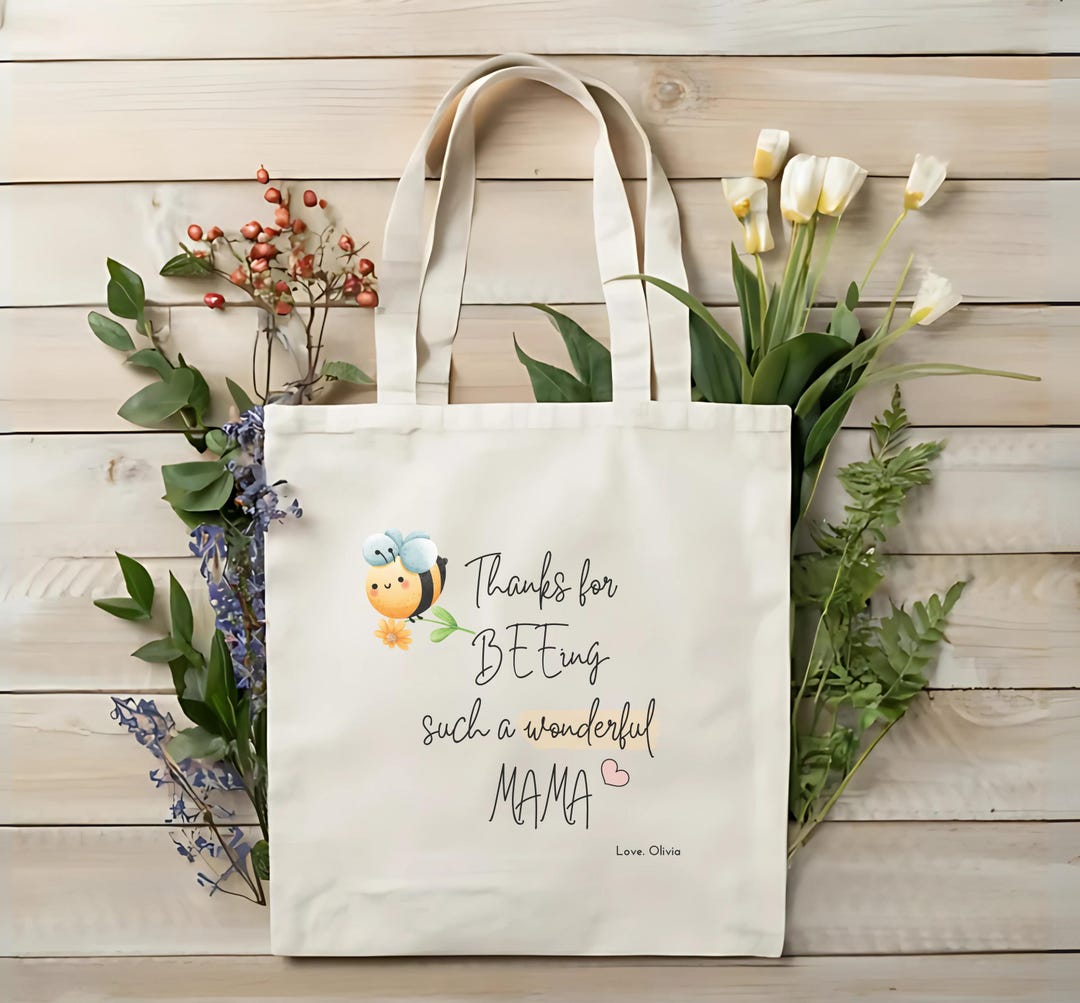 Personalized Mom Tote Bag, Thanks for Beeing a Wonderful Mama, Cute Bee ...