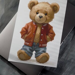 Stylish Bear in Varsity Jacket, Retro Luxury Digital Art, Vintage ...