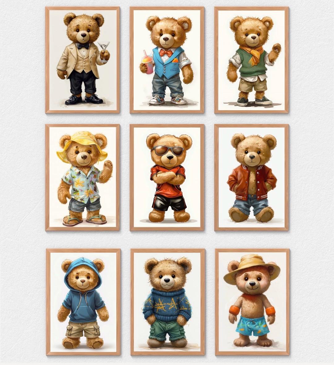 Stylish Bear in Hooded Sweater, Retro Luxury Digital Art, Vintage ...