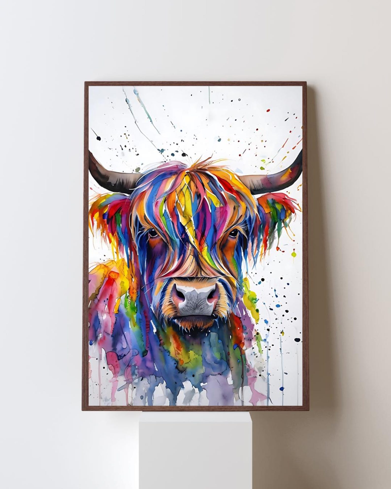 Colourful Highland Cow Print, Multicoloured Paint Splashes Cow Art ...