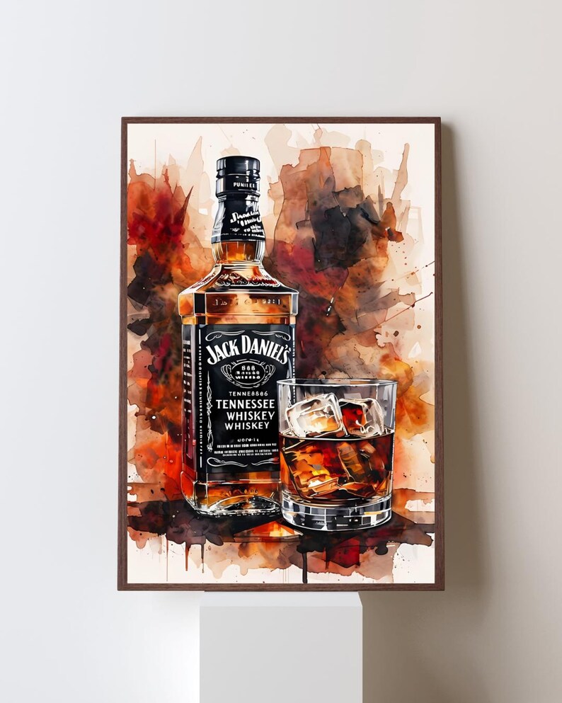 Jack Daniel’s Whisky Bottle Poster, Splash Art, Bar Cart Print, Kitchen ...