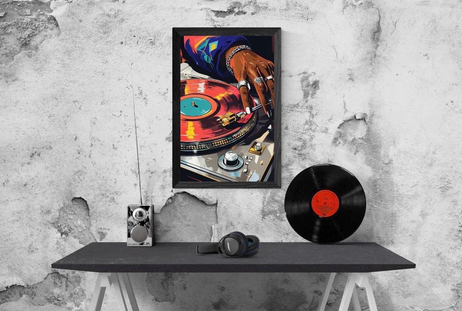 Retro DJ Turntable Art Print: Colorful Hip Hop Music Decor (digital ...