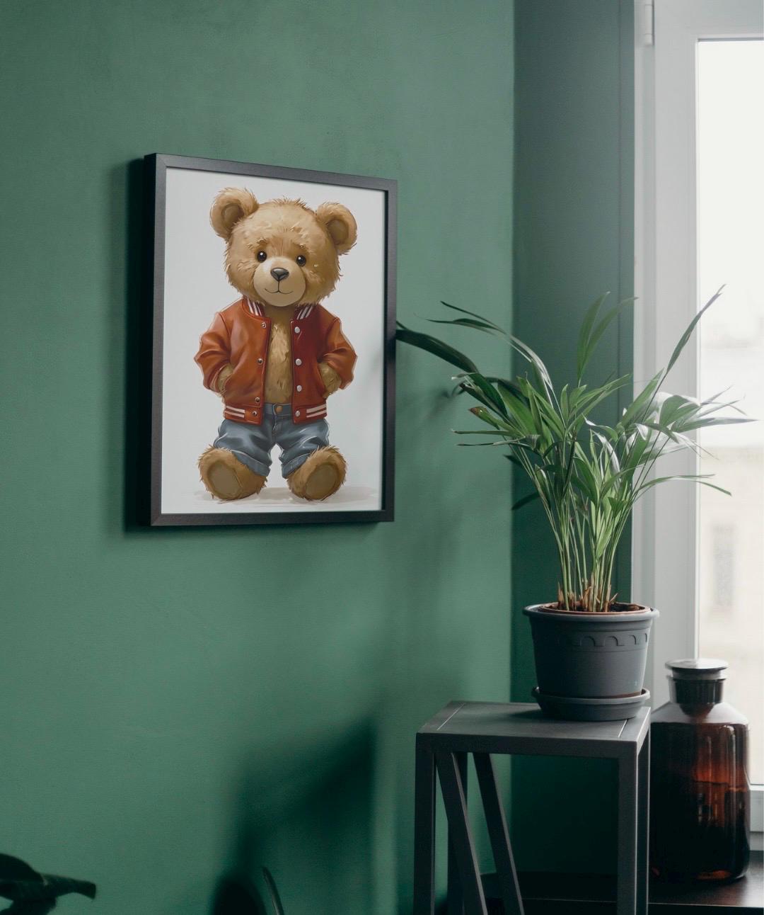 Stylish Bear in Varsity Jacket, Retro Luxury Digital Art, Vintage ...