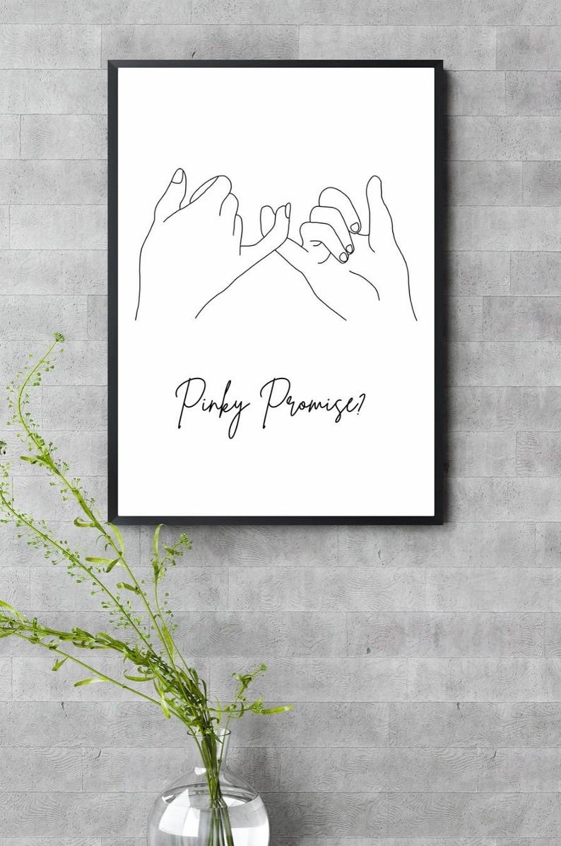 Pinky Promise Line Drawing, Hand Line Art. Digital Wall Art, Digital ...