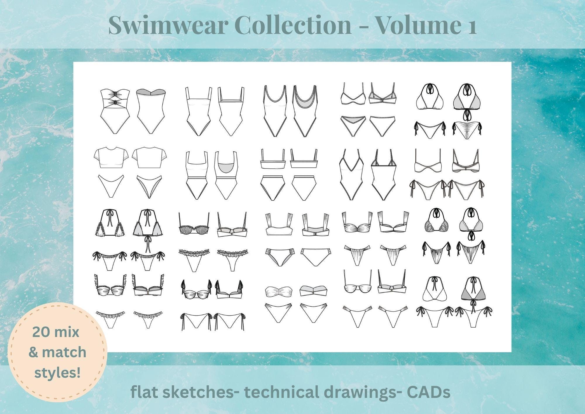 Swimwear Flats Drawings Fashion Design Flat Sketches Technical ...